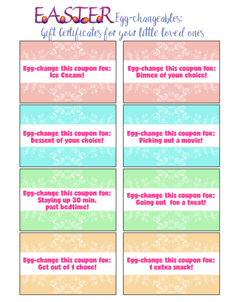 Free Printable Easter Gift Certificates for Kids