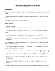 Free Printable Valentine's Day Treasure Hunt: 24 Clues plus Blanks