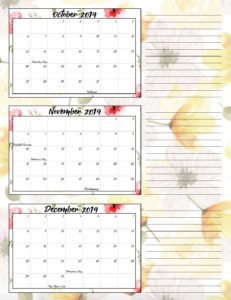Free Printable 2019 Quarterly Calendars with Holidays: 3 Designs