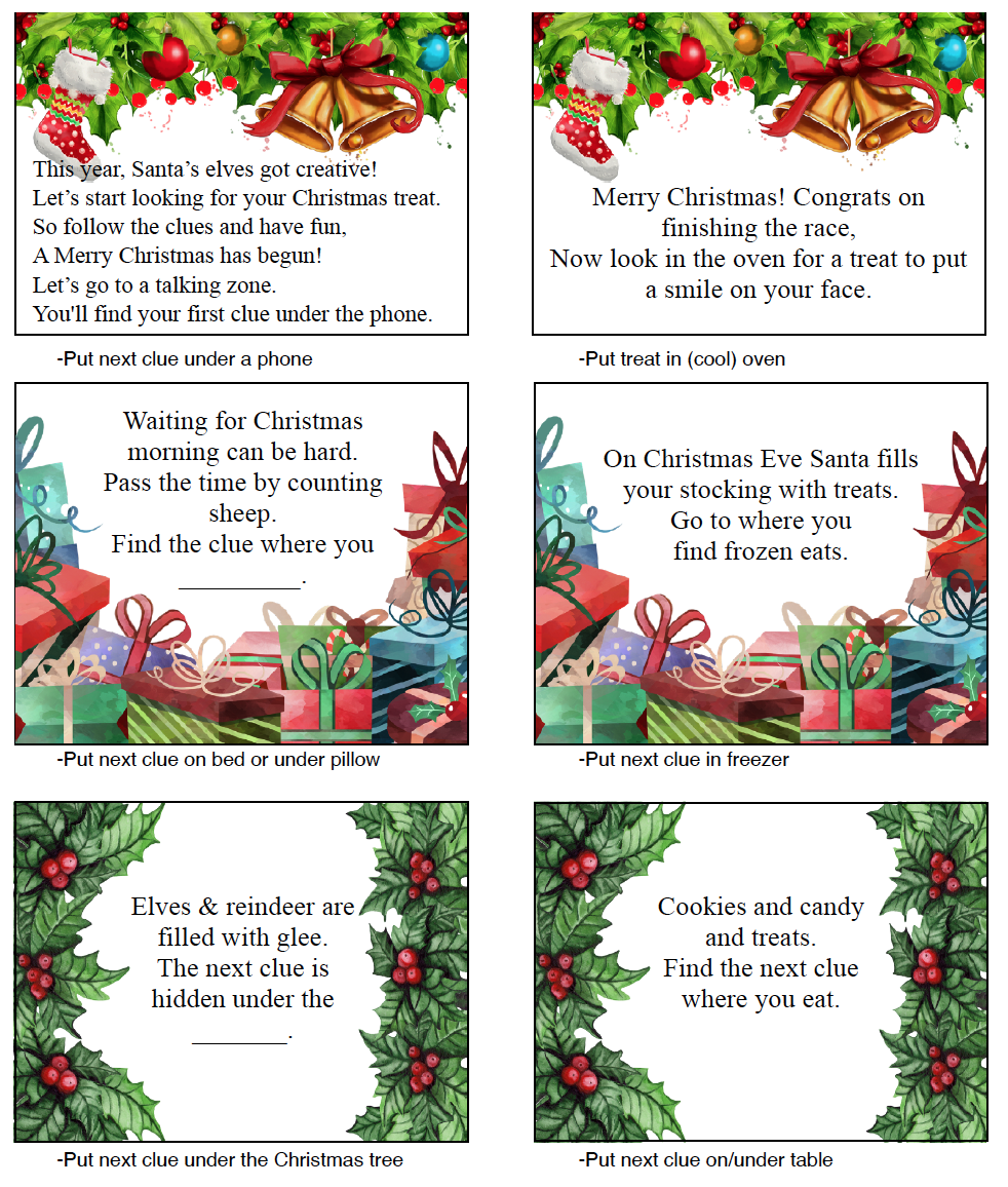 Free Printable Christmas Treasure Hunt: 30 Clues Plus Blanks