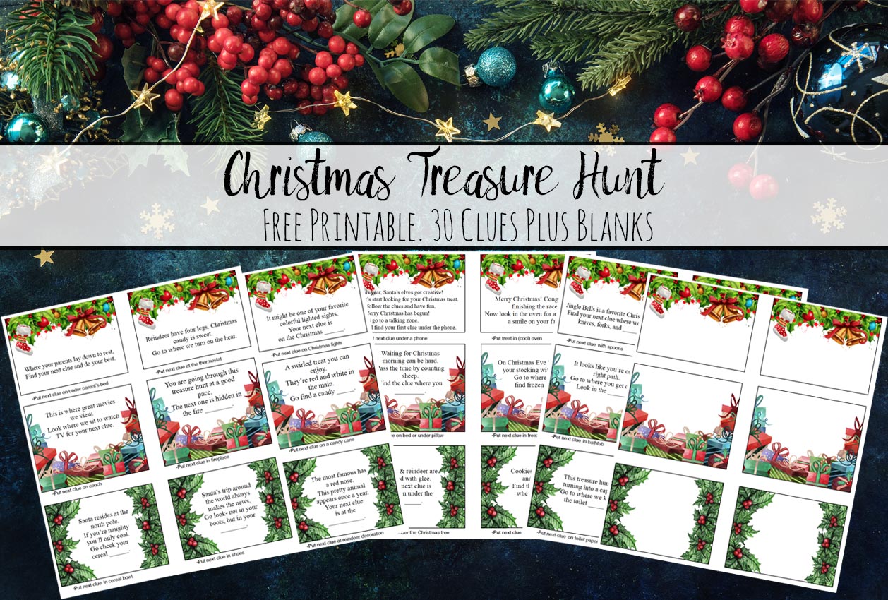 Free Printable Christmas Treasure Hunt: 30 Clues Plus Blanks