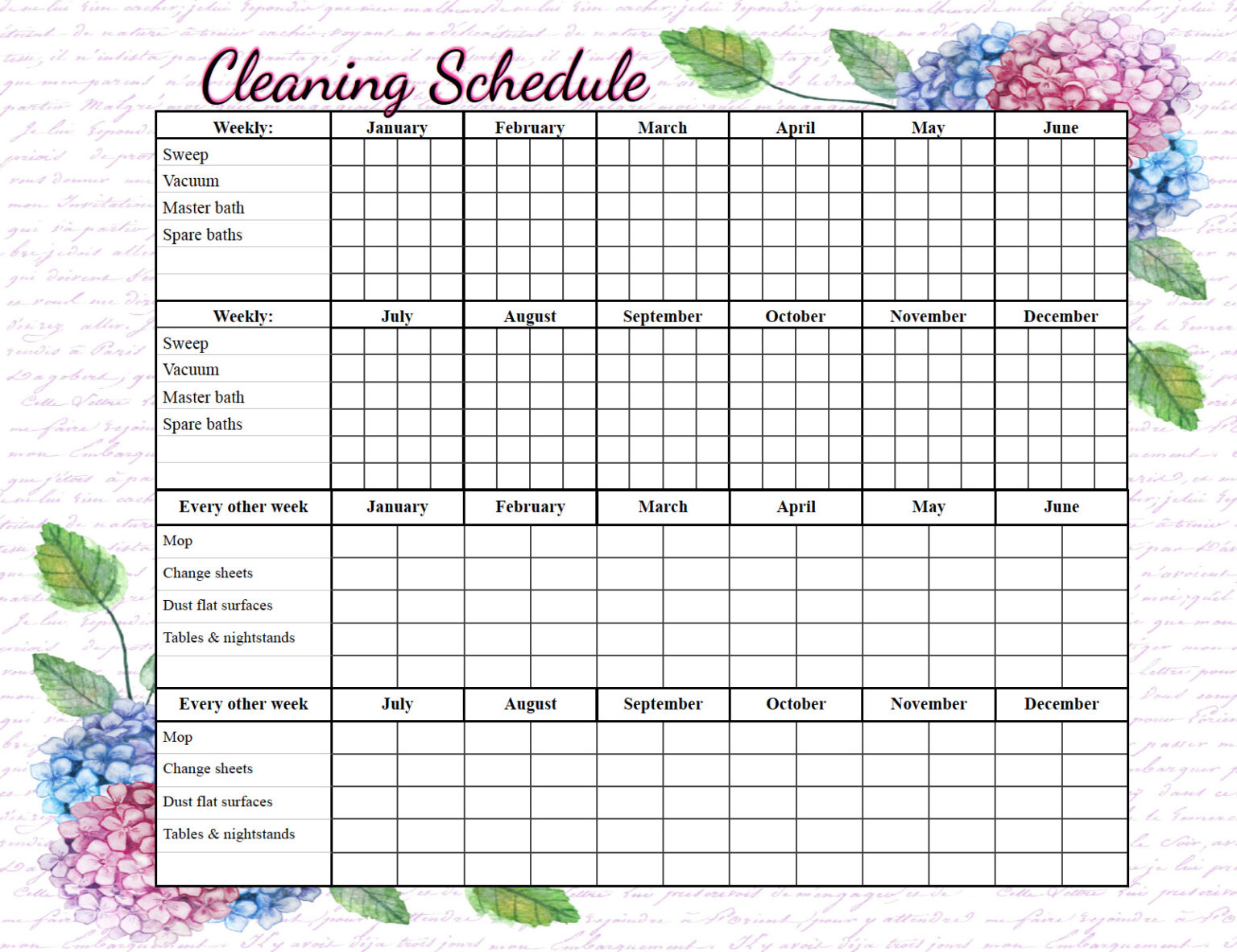 Free Printable Cleaning Schedule: Weekly and Deep-Cleaning