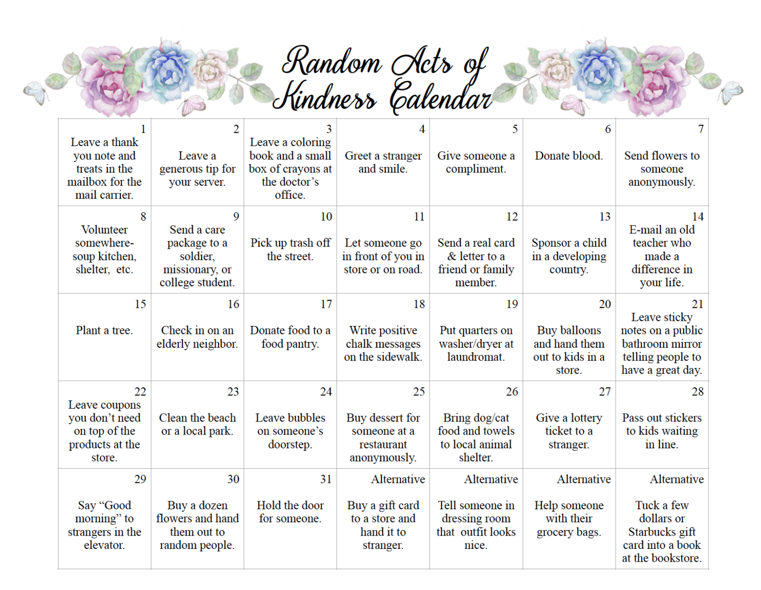 Random Acts of Kindness: 150+ Ideas & Free Printable Calendars
