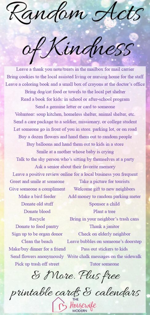 Random Acts of Kindness: 150+ Ideas & Free Printable Calendars